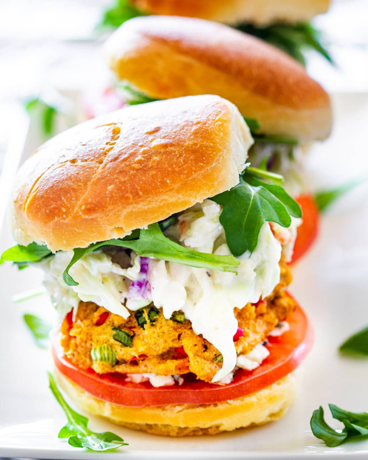 Crab Cake Sliders with Coleslaw - Jo Cooks