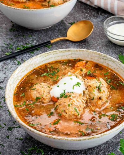 Romanian Meatball Soup (Ciorba de Perisoare) - Jo Cooks