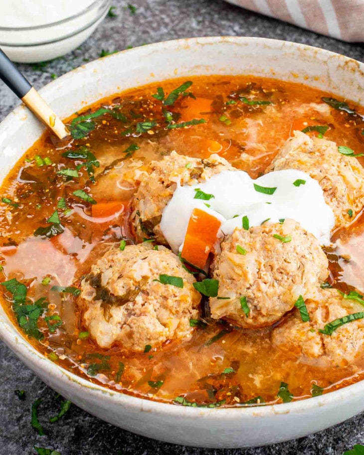 Romanian Meatball Soup (Ciorba de Perisoare) - Jo Cooks