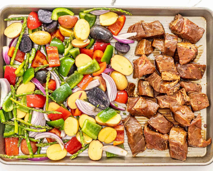 Balsamic Glazed Steak Tips and Veggies Sheet Pan - Jo Cooks