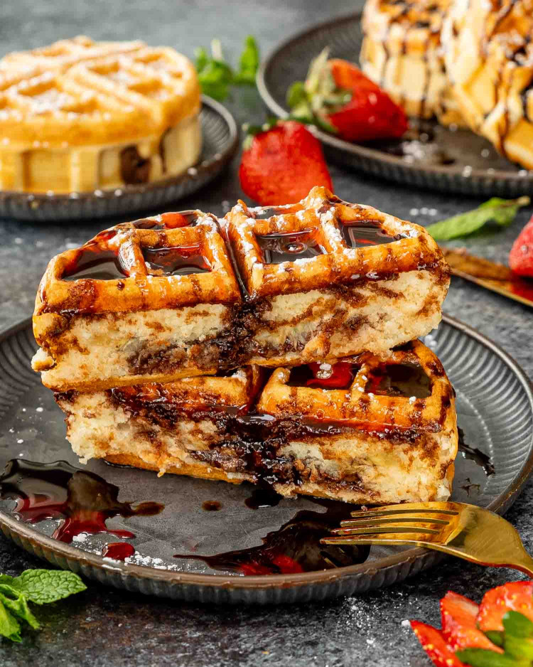 Banana Nutella Stuffed Waffles - Jo Cooks