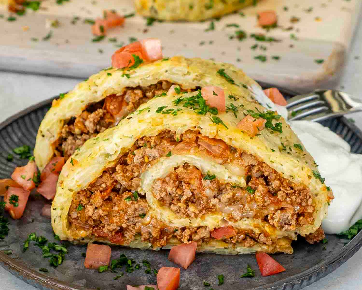 Cheesy Beef and Potato Roll - Jo Cooks